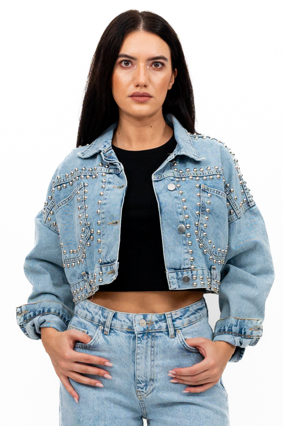 Geaca scurta denim cu capse argintii – eMatteo